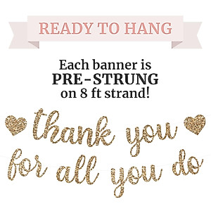 Pre-Strung Thank You For All You Do Banner - NO DIY - Gold Glitter Banner - Pre-Strung Garland on 8 ft Strand - Employee Coworker Staff Teacher Appreciation Decorations & Decor. Did we mention no DIY?