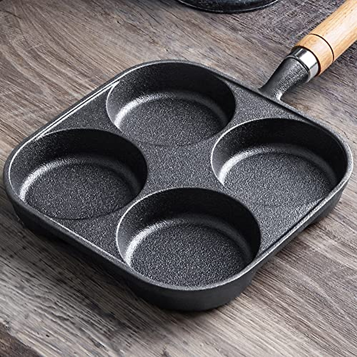 awrduol Uncoated 4 Cup Egg Frying Pan Thickened Egg Cooker Omelet Pan, Healthy Cast Iron Pancake Cooker for Breakfast, Gas Stove & Induction Compatible