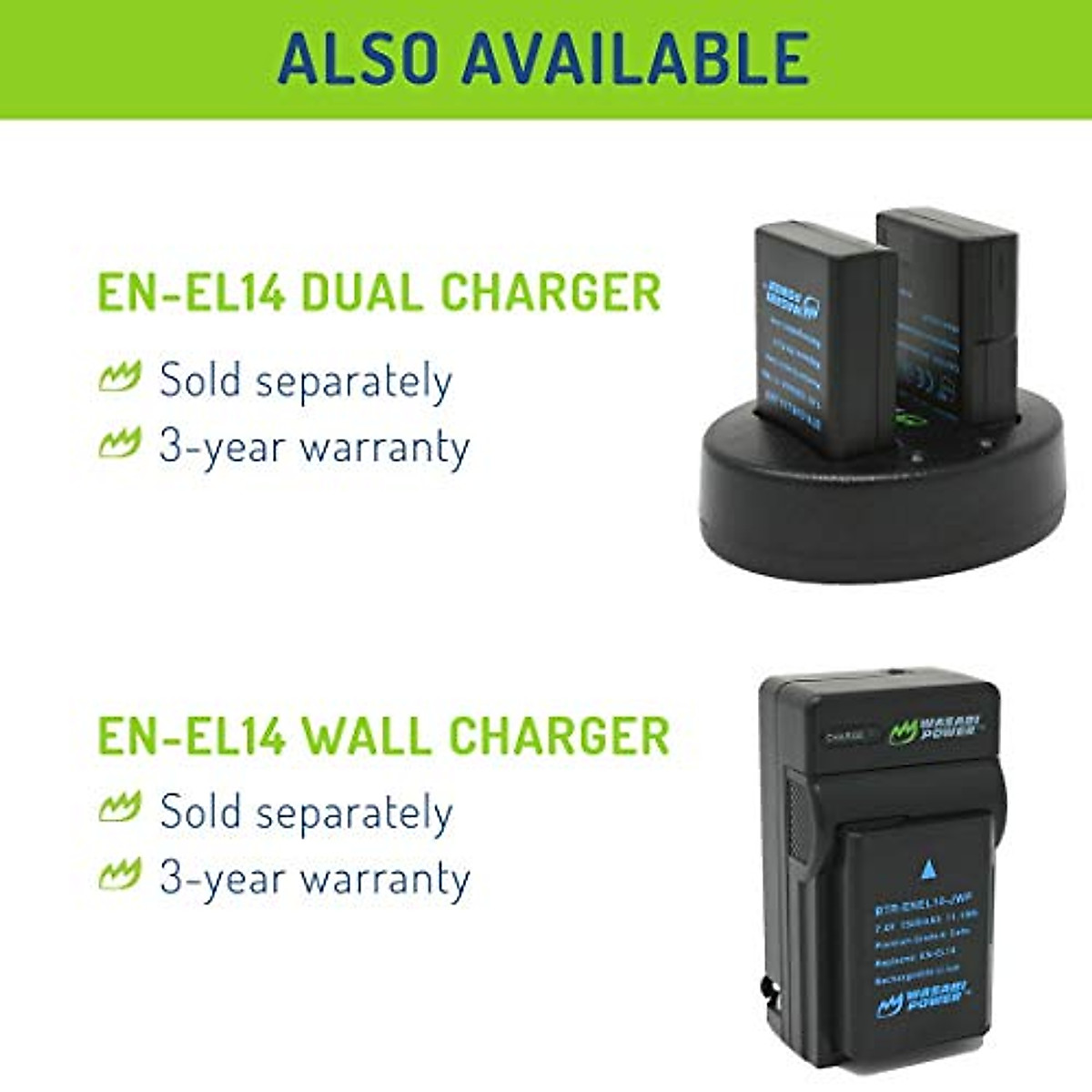 Wasabi Power Battery (2-Pack) for Nikon EN-EL14, EN-EL14a and Nikon Coolpix P7000, P7100, P7700, P7800, D3100, D3200, D3300, D5100, D5200, D5300, Df