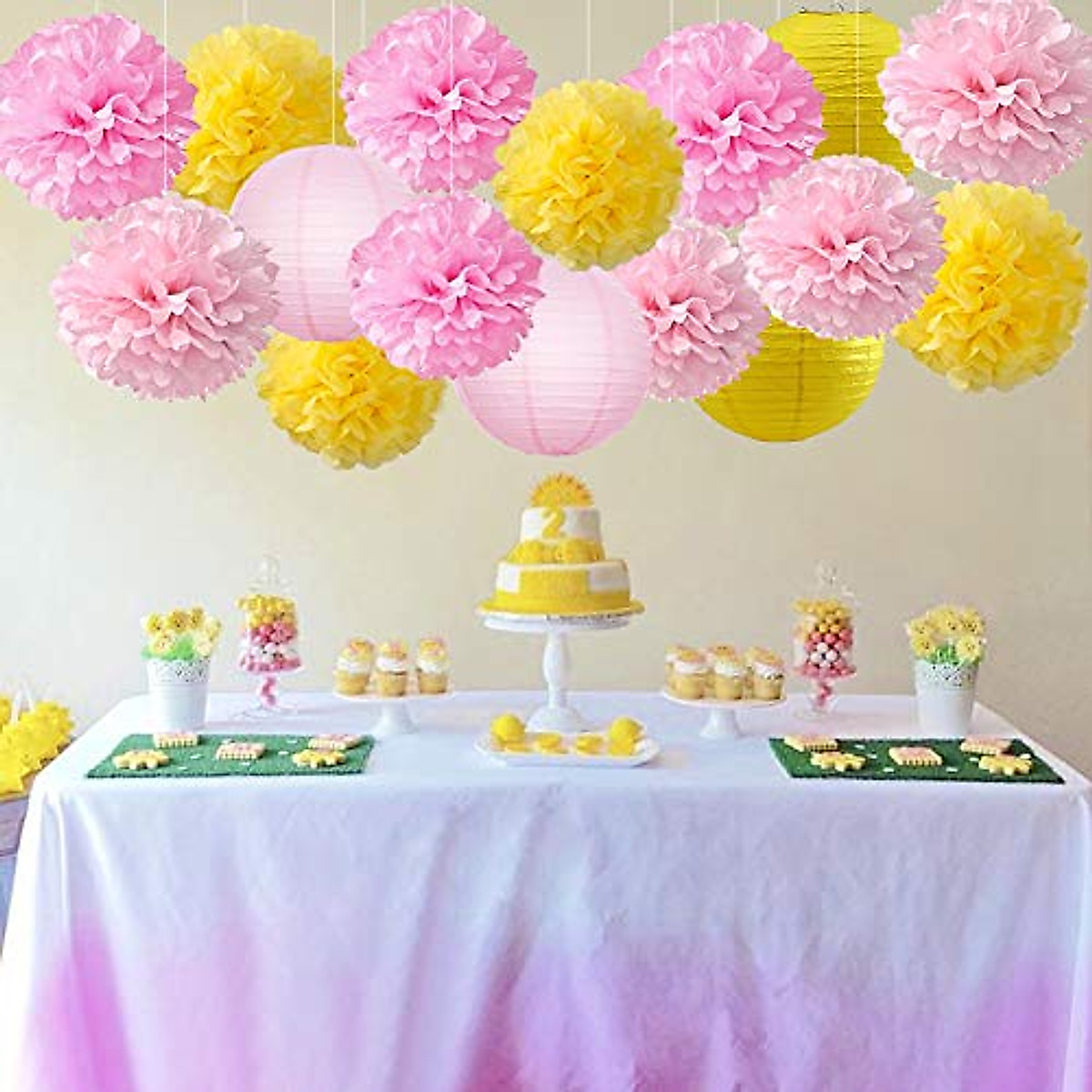 HappyField Sunshine First Birthday Decorations You Are My Sunshine Party Decorations Baby Shower Decorations Yellow Pink Tissue Pom Poms Paper Lantern for Wedding Bridal Shower Sunshine Party Supplies