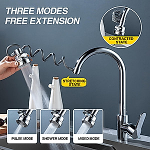 Kitchen faucet head replacement,3 Spray Modes Faucet Aerator,sink faucet head sprayer head replacement，Infinite angles Movable Faucet Extender for Kitchen Sink for Washing Face Shampoo