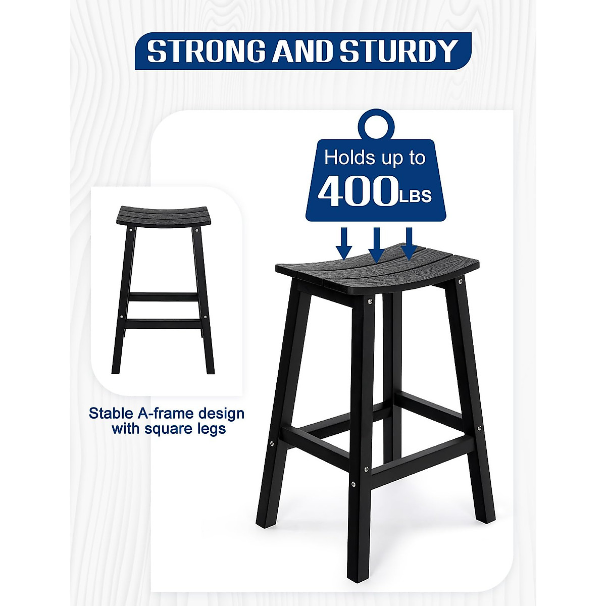 LAHAAP Weatherproof Bar Stools Set of 4, 28" Height Outdoor Bar Stools Holds up to 400 lbs, Saddle Seat, Bar Height Stools for Patio, Garden, and Kitchen Island, Black