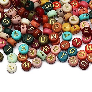 ToBeIT 1000pcs Letter Beads Acrylic Bead Alphabet Letter "A-Z" Round Beads for Jewelry Making, Bracelets, Necklaces, Key Chains(Gold)