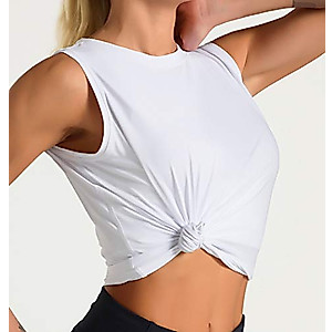 Dragon Fit Women Sleeveless Yoga Tops Workout Cool T-Shirt Running Short Tank Crop Tops (White, Small)