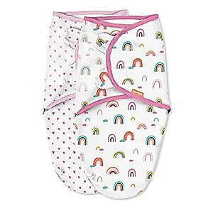 SwaddleMe Original Organic Swaddle 2-pk, 100% Organic Cotton Adjustable Baby Wrap, Small (0-3 Months, 7-14 lbs, up to 26"), Chasing Rainbows