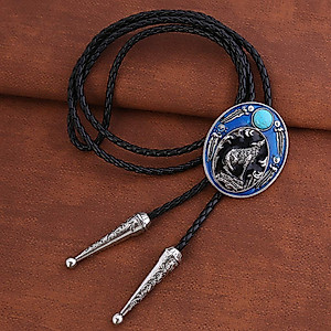 HUABOLA CALYN Bolo tie Turquoise, Native American Western Cowboy Texas Rodeo Howling Wolf Bolo ties for Men