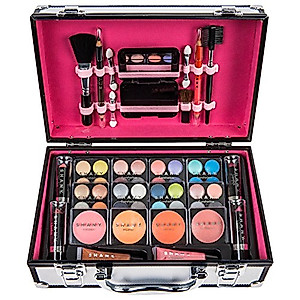 SHANY Carry All Makeup Train Case with Pro Teen Makeup Set, Makeup Brushes, Lipsticks, Eye Shadows, Blushes, and more - Silver