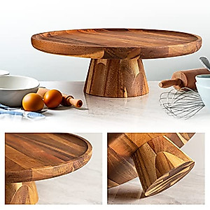 Made Theory - 12 Inch Acacia Wood Rustic Wooden Food Serving Platter, Cake Stands for Dessert Table, Birthday Parties & Weddings