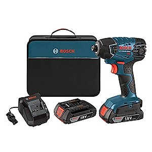 Bosch 25618-02 18-Volt Lithium-Ion 1/4-Hex Impact Driver Kit with 2 Batteries, Charger and Bag, Blue