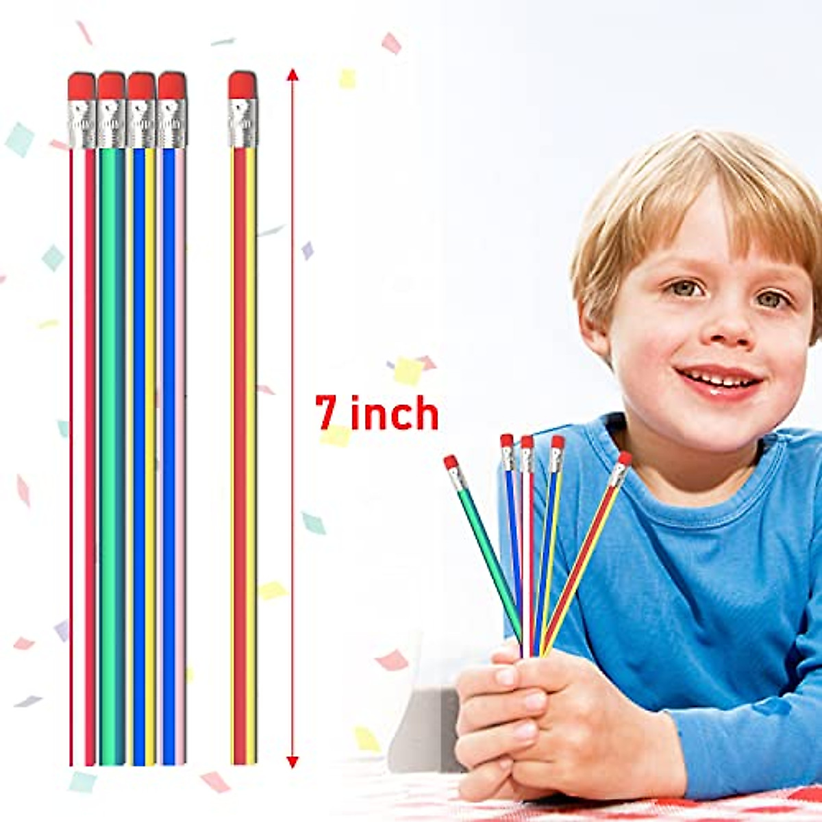 Xilanhhaa 40 Pack Flexible Bendable Pencils,7 Inch Colorful Magic Soft Pencil with Eraser,Bendy Pencil for Children,Kids,School Supplies,Party Favor,Gifts