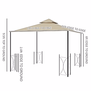Outsunny 11' x 13' Patio Gazebo, Double Roof Outdoor Gazebo Canopy Shelter with Netting & Curtains, Steel Corner Columns for Garden, Lawn, Backyard and Deck, Beige