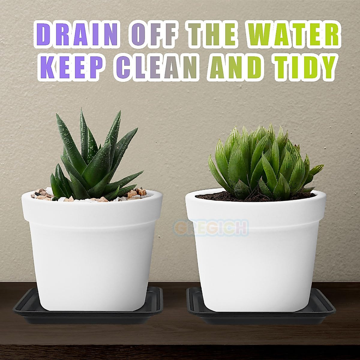 GREGICH Square Plant Saucer Tray 6 8 9.5 Inch Assorted Size 9 Packs, Strong Plastic Plant Water Catcher Tray Planter Saucer Drainage Catch Drip Plate for Potted Plant Flower Pot Base Indoor Outdoor