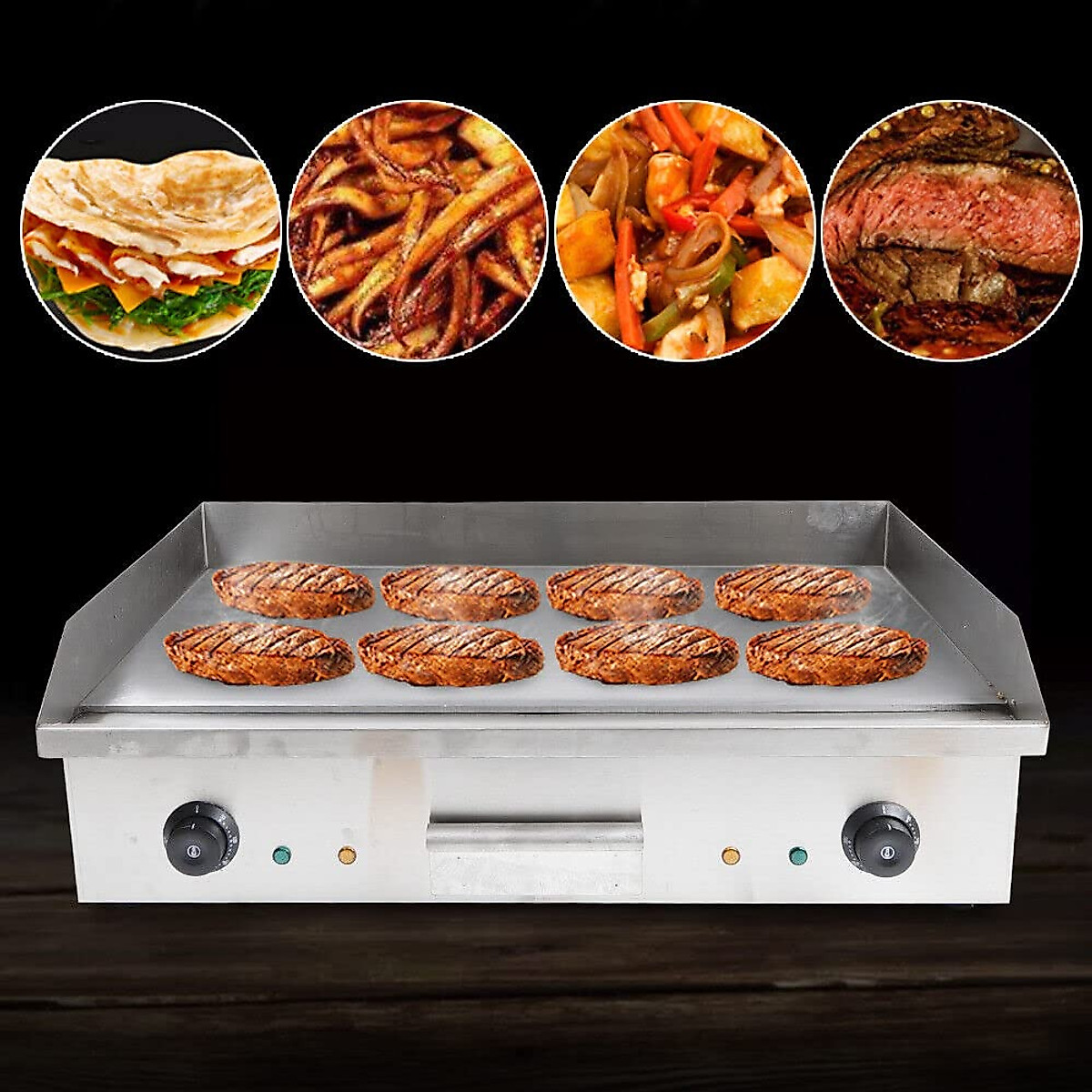 Commercial Electric Griddle, 4400W 110V Electric Countertop Griddle Stainless Steel Flat Top Grill Large Electric Griddles Hot Plate BBQ for Restaurant Kitchen Adjustable Temperature Control(50-300°C)