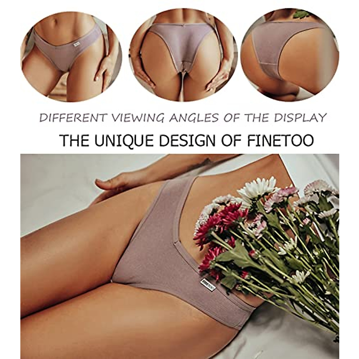 FINETOO 6 Pack Womens Cotton Underwear Sexy V-Waist Bikini Panties Ladies Brazilian Hipster Cheeky S-XL