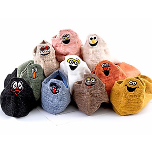 IBEILLI Women Cute Socks 10 Pairs Cotton Kawaii Embroidered Funny Low Cut Socks for Women Girls Ankle Socks (Sesame 10 Pack Street with Gift Box)