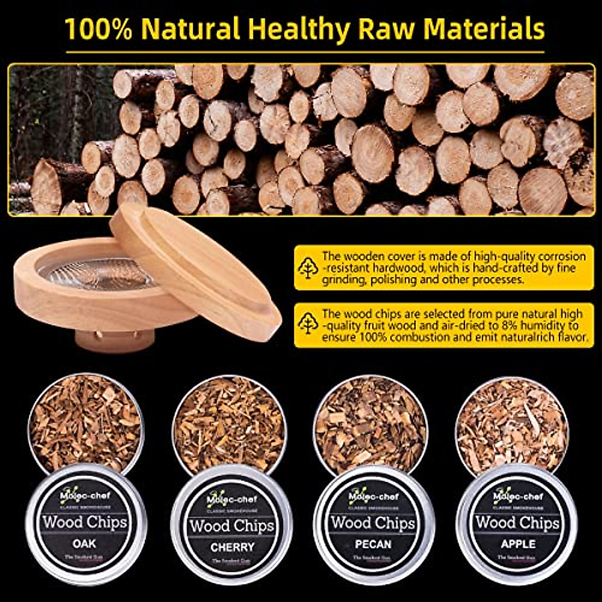 Cocktail Smoker Kit with Torch, 4 Kinds of Wood Chips for Drink Smoker Infuser Kit, Bourbon/Whiskey Smoker Accessories, Old Fashioned Smoker Kit as Ideal Gifts for Men, Dad, Husband