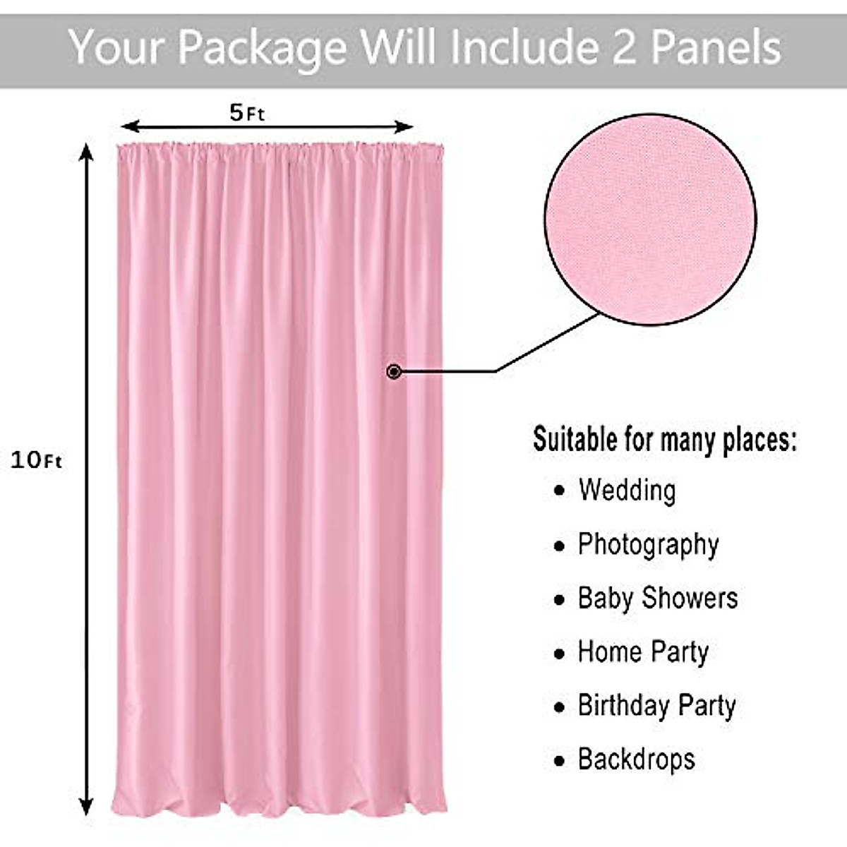 Hiasan Pink Backdrop Curtains for Parties, Polyester Photography Backdrop Drapes for Baby Shower, Wedding Decorations, 5ftx10ft, Set of 2 Panels