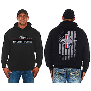 JH DESIGN GROUP Men's Ford Mustang Pullover Hoodie American Flag 2 Sided Sweatshirt (Small, Black)