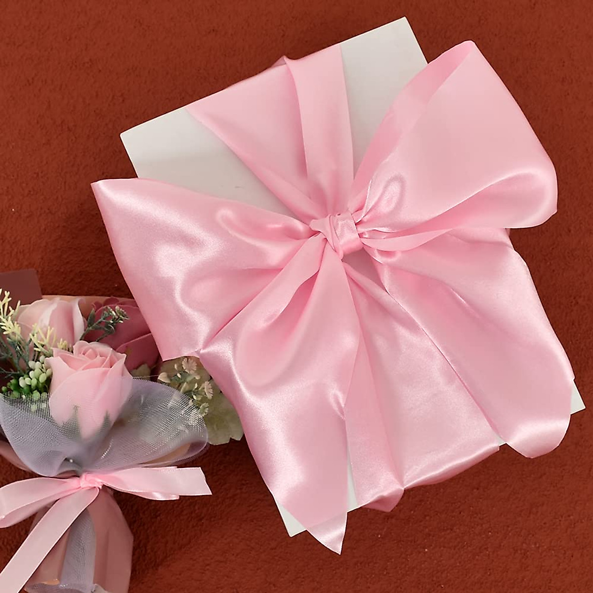 TONIFUL 4 Inch Wide Pink Solid Satin Ribbon 22yd Fabric Large Ribbon for Cutting Ceremony Grand Opening Chair Sashes Table Hair Car Bows Floral Sewing Craft Gift Wrapping Wedding Party Decoration