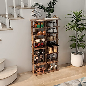 Giantex 8-Tier Vertical Shoe Rack, Patented Corner Shoe Storage Organizer for 8 Pairs, Freestanding Narrow Shoe Rack, Industrial Space-Saving Shoe Tower for Entryway, Living Room, Bedroom, Brown