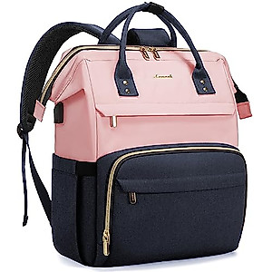 LOVEVOOK Laptop Backpack Purse for Women, 18 Inch Computer Business Stylish Backpacks, Doctor Nurse Bags for Work, Casual Daypack Backpack with USB Port, Pink-Navy