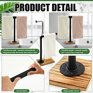 Juexica Hand Towel Holder Stand 15 Inch Farmhouse Towel Holder Towel Racks Hand Towel Stand with Heavy Base for Bathroom Kitchen Countertop Desktop Standing, Black (T Style)