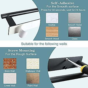 Paper Towel Holder, Self Adhesive or Screw Mounting, Black Paper Towel Holder Wall Mount, SUS304 Stainless Steel Paper Towel Holder Under Cabinet for Kitchen, Counter, Cabinet, Bathroom