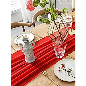 BOXAN Romantic 30x120 Inch Red Sheer Table Runner for Valentine's Day14th February, Wedding Anniversary, Marriage Proposals or Engagements Party Mother's Day Table Swag Valance Reception Decor