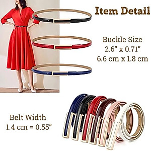 Women's Belt Fashion Elegant Dress Skinny Patent Leather Belts Waistband Thin Waist Belt Alloy Gold Buckle, 2-Pack, Black & Peach-Pink, For Waist 28"- 34", Women Size S-M, 4-6