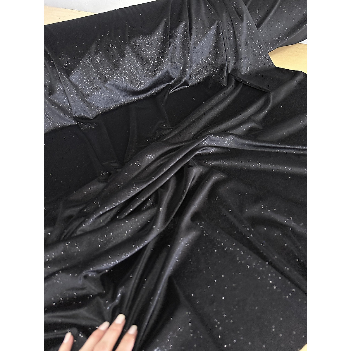Glitter Velvet Fabric Soft Stretchy Cloth with Shimmers - Perfect for Dressmaking Costumes Upholstery and Christmas Decor 1 Yard of Spandex Fabric for Sewing and Crafts (Black)