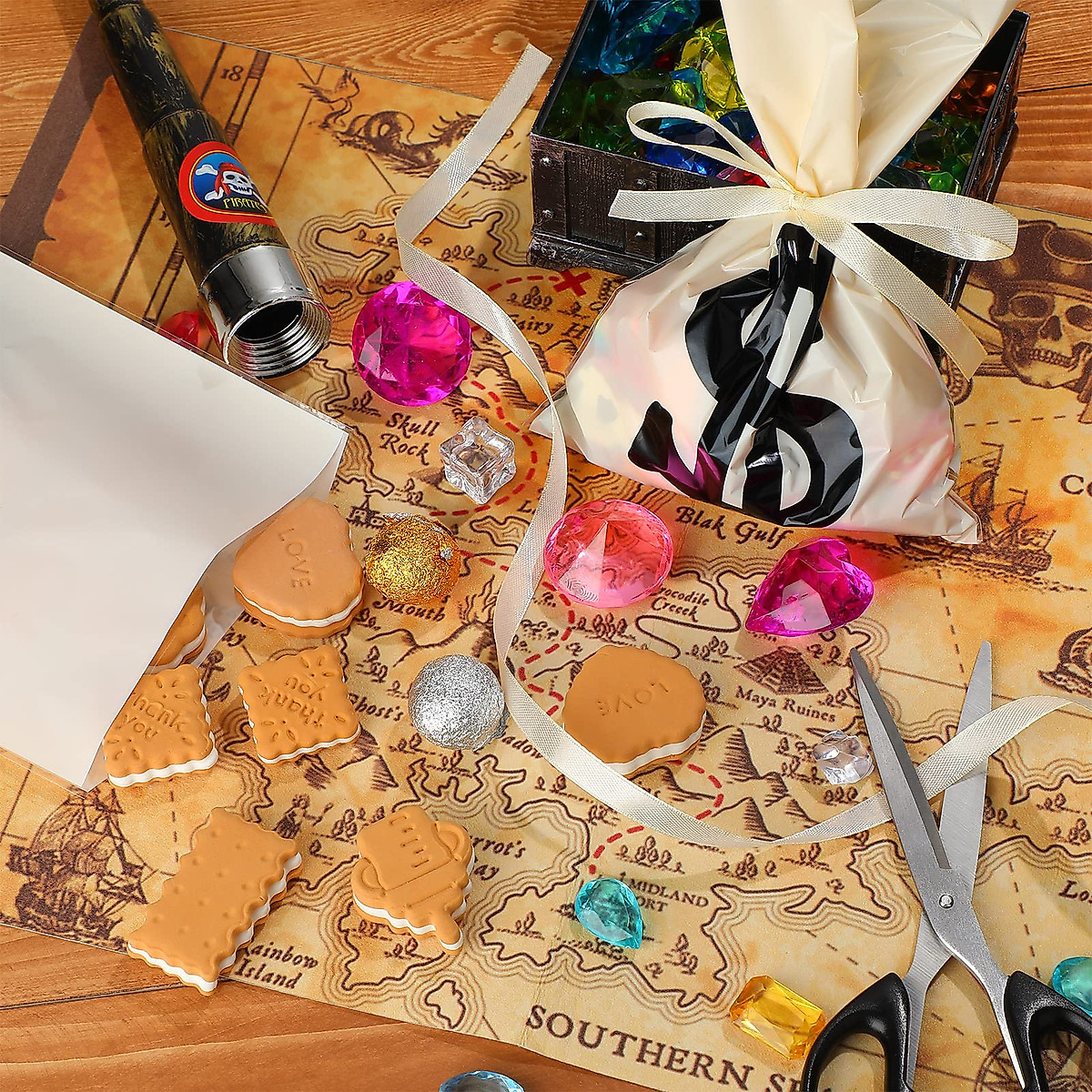 Tinlade 60 Pieces 6 x 9 Inch Money Treat Bags Sign Party Favor Candy Bag Loot Bags for Party Sign Sacks with 25 Yards Ribbon for Party Favor Theme Supplies