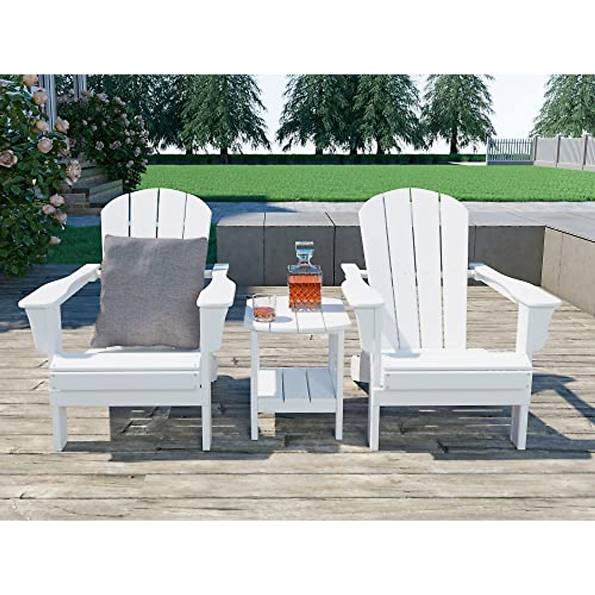kevinplus Adirondack Chair Set of 2 & Side Table, Modern HDPE Resin Composite Adirondack Chairs for Adult, Weather Resistant for Outdoor Fire Pit Patio Garden Campfire Backyard Beach Pool, White