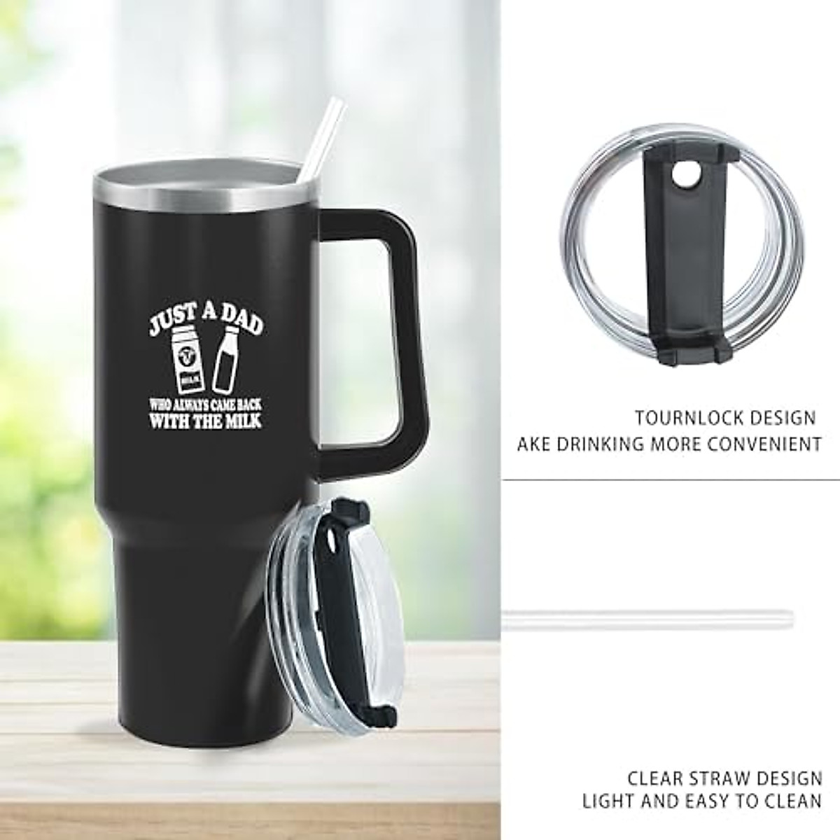 liabiliies 40 oz Tumbler with Handle Just A Dad Who Always Came Back With The Milk Tumbler with Lid and Straw Insulated Tumbler Stainless Steel Tumblers