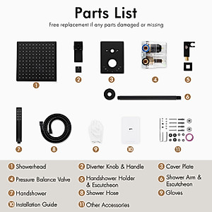 KES Ceiling Shower Head Shower System 10 Inches Rain Shower Faucet Set Shower Valve and Trim Kit Matte Black, XB6235-BK