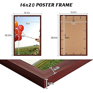 HLiWEGNS 16x20 Poster Frame Dark Walnut, Single, Woodgrain Vintage 16 x 20 Picture Frame, Gallery 20x16 Frame with Plexiglass for Artwork, Poster, Print, Photo Display