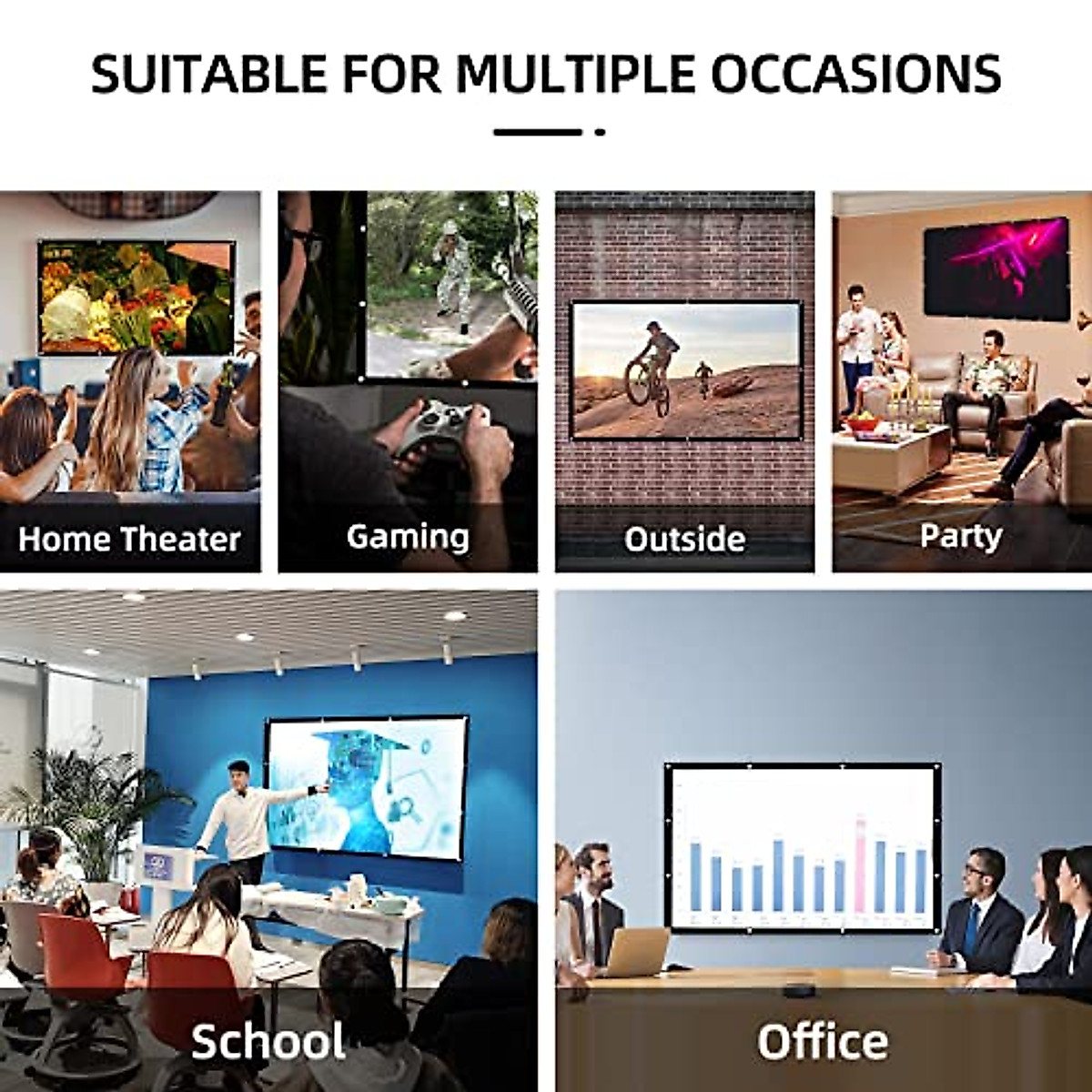 Hangable Projector Screen Movie Screen with Hooks, Ropes, Portable Office Indoor & Outdoor Video Projection Screen,Leinwand Beamer Projektionsleinwand Écran de Projection - 120 in