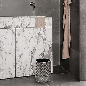 Motifeur Bathroom Wastebasket - Ceramic Decorative Trash Can (Pineapple Pattern, Silver Grey)