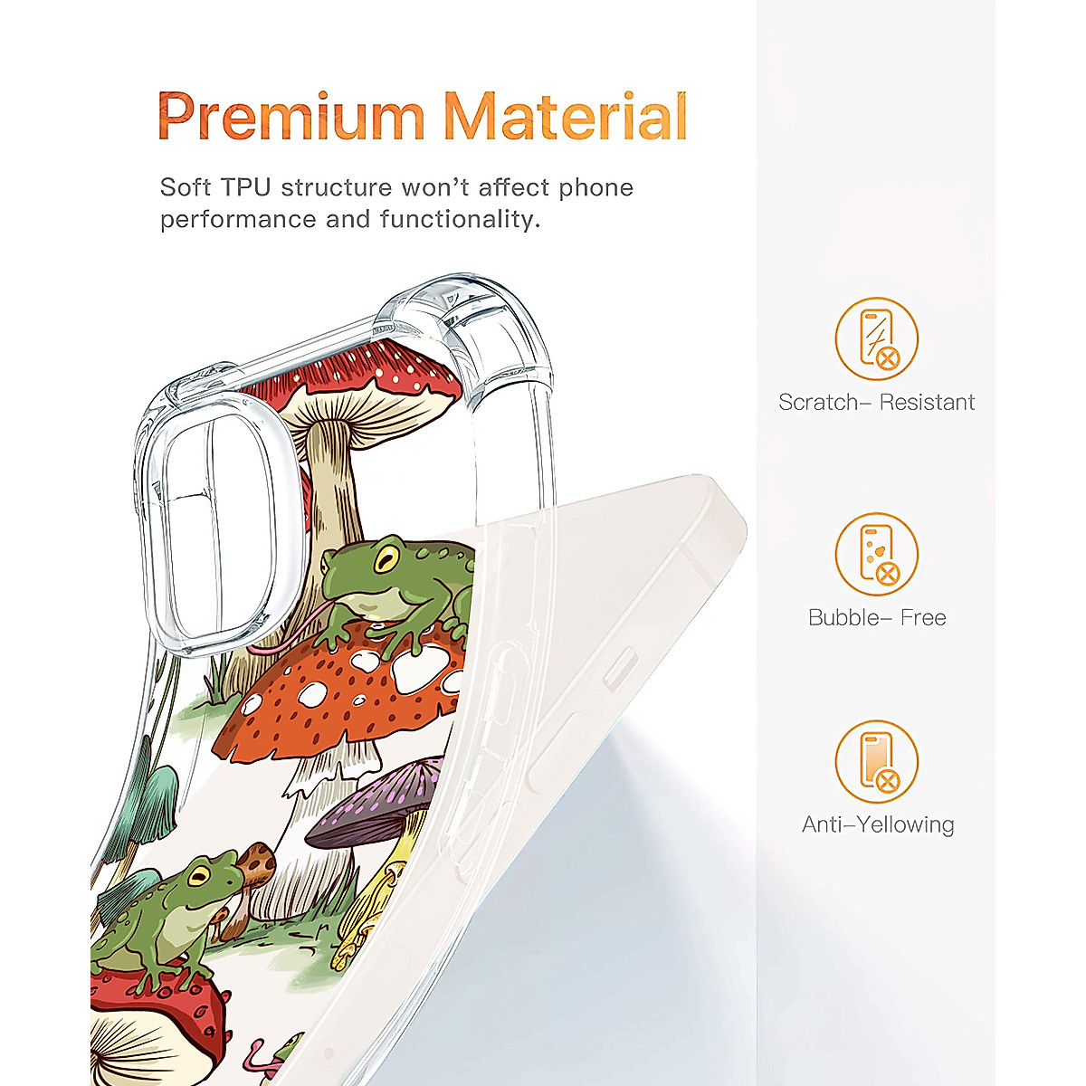 PAPCOOL,Frogs Phone Case Mushrooms Phone Case Cover,Clear Cute Forest Phone Case Kawaii Aesthetic Vintage Animal Cartoon Pattern for Fashion Slim Soft TPU Compatible with iPhone 13 Mini