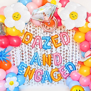 JeVenis Dazed and Engaged Bachelorette Decorations 70s Retro Disco Groovy Bachelorette Party Decoration Daisy Groovy Balloon Bridal Shower Party Backdrop Ring Balloon