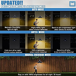 2 Packs Motion Sensor Outdoor Barn Lights - Dusk to Dawn Farmhouse Gooseneck Barn Light, 12in Large Black Porch Light Fixture Wall Mount, Exterior Wall Lighting Fixture for Garage Patio Doorway