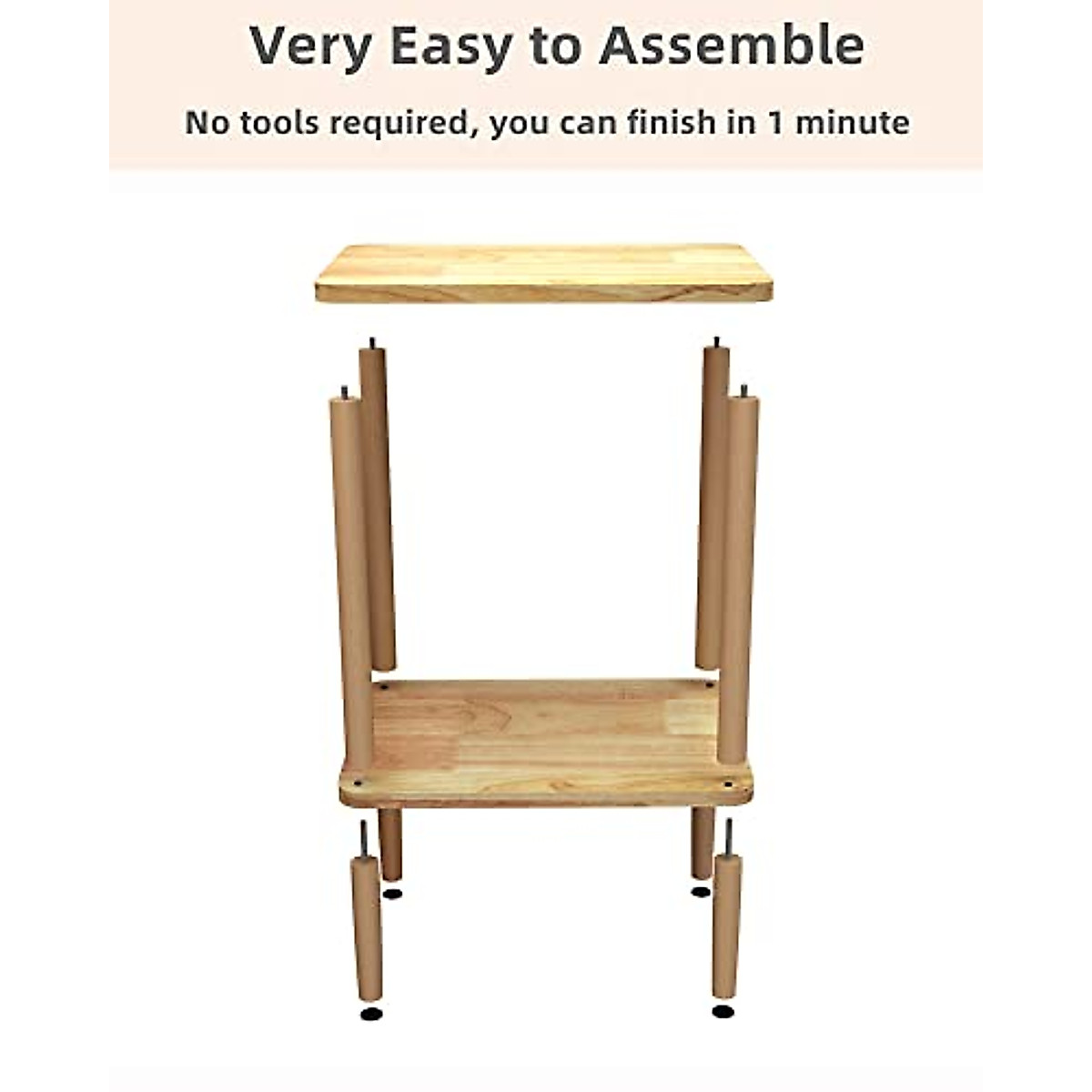 LUCKNOCK Side Table, 2-Tier Solid Wood End Table with Storage Shelf, Slim Nightstand Bedside Table for Small Spaces, Bedroom, Living Room, Entryway, Farmhouse, No-Tool Assembly.