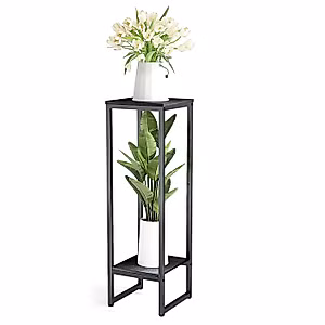 Jo.Devivre 37.4"Tall Plant Stands indoor, Metal Single Plant Stand holder for Indoor Plants,2 Tier Modern Corner Flower Pots Shelves, Square Plant Tables Pedestal Stand for Living Room Garden Balcony
