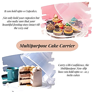 Cake Carrier With Lid and Handle – 3 In 1 Multipurpose Cake Storage Container Hold Upto 11 Cupcakes, 10 Inched Cake & 5 Section Serving Tray for Snacks & Fruit – Cake Holder With Mittens