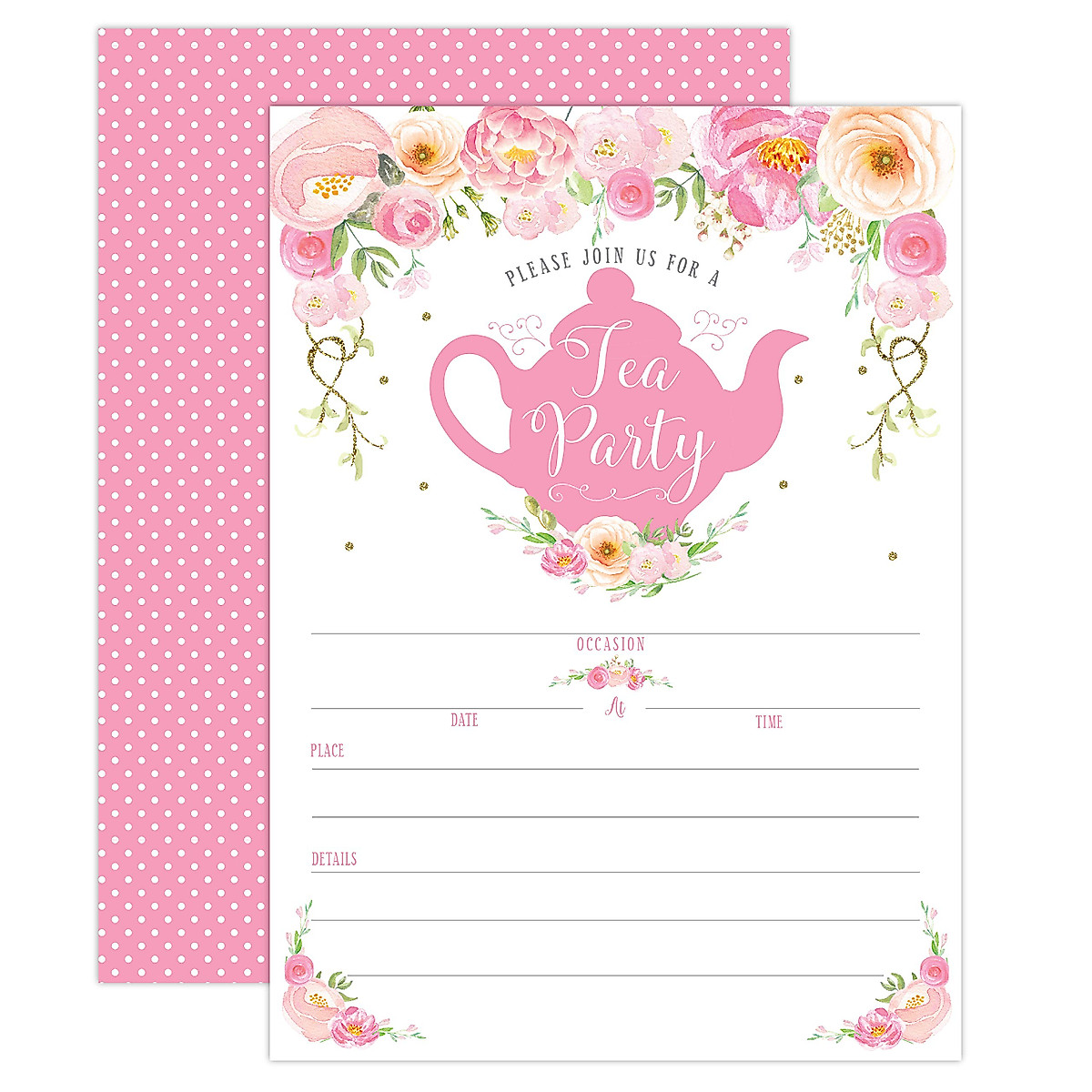 Your Main Event Prints Tea Party Invitations - Tea Party Invites for Birthday, Baby Shower, Bridal Shower, Engagement Party, Royal Princess Tea Party - 20 Invitations and White Envelopes