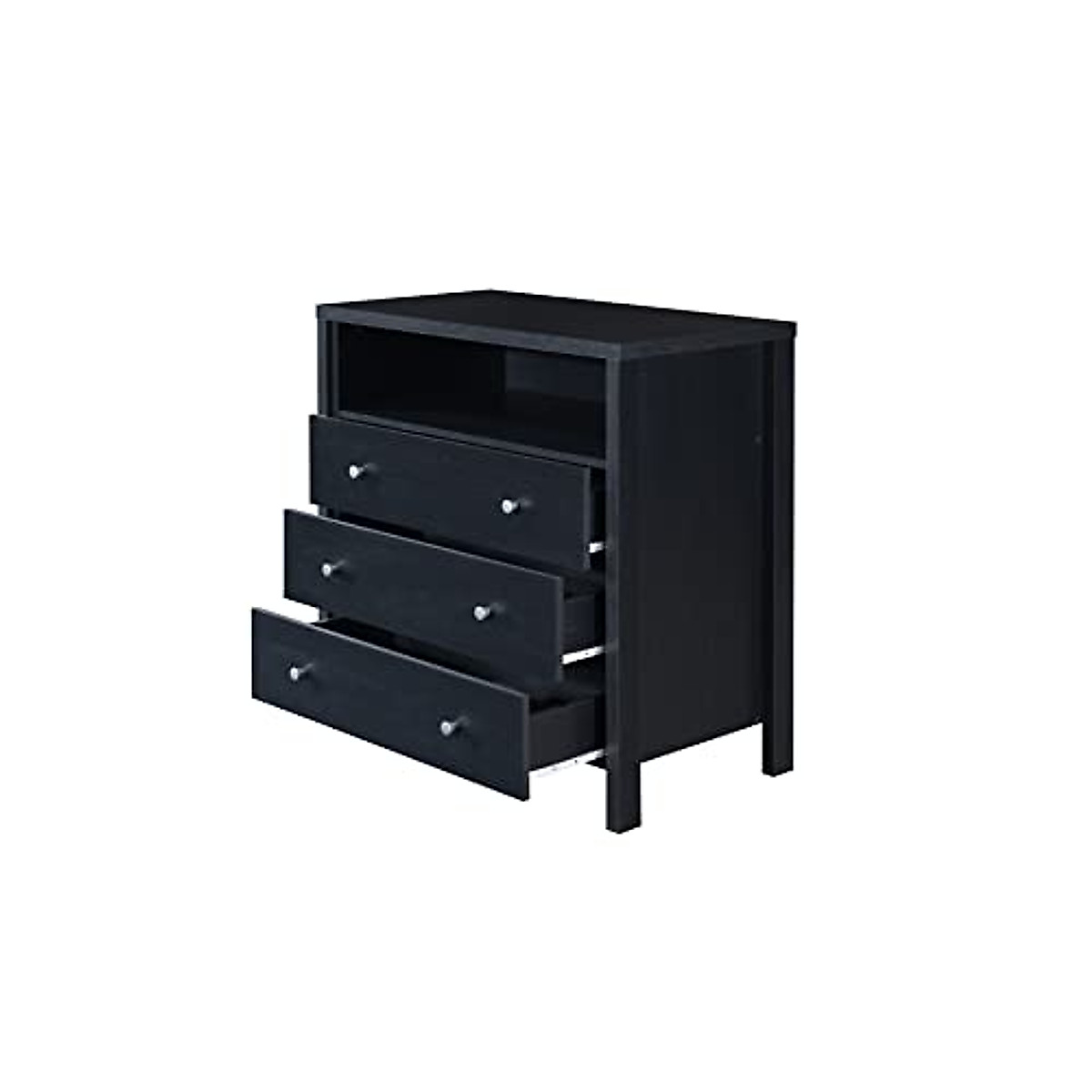 Hodedah 3-Drawer 1-Open Shelf Dresser, Black