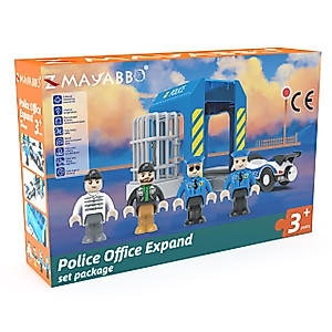 Wooden Train Tracks Accessories, Train Set Piece of Police Station Compatible with All Railroad Track Collection, Train Toys Expansion Pack for Kids Ages 3 and Up.