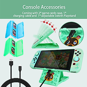 TIKOdirect Carrying Case for Switch, Cute Portable Travel Bag Accessories with Protective Case, Screen Protectors, Stand, Game Card Case and Thumb Grip caps[Keychain Gift], Animal Crossing