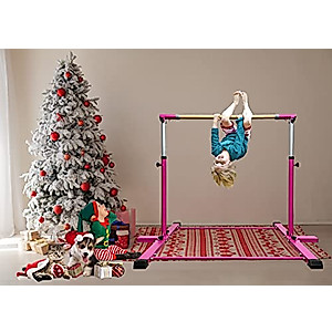 GLANT Gymnastic Kip Bar,Horizontal Bar for Kids Girls Junior,3' to 5' Adjustable Height,Home Gym Equipment,Ideal for Indoor and Home Training,1-4 Levels,300lbs Weight Capacity (Pink)