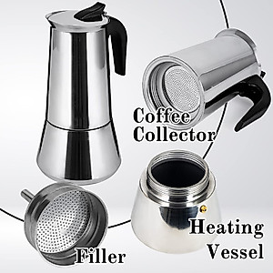 Stainless Steel Stovetop Moka Pot Espresso Maker Percolator 12 Cup 600ml Portable Italian Greca Cuban Coffee Maker for Big Family Home Office Camping, Work with Gas Electric Ceramic Stovetop