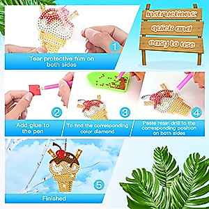 12 Pcs Diamond Painting Keychain Kits Double Sided Diamond Painting Key Rings Full Diamond Art Keychain Summer DIY Diamond Art Ornaments for Adults Kids Purse Backpack Handbag(Cocktail, Ice Cream)